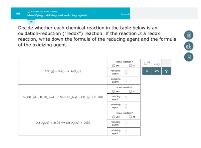 Solved CHEMICAL REACTIONS Identifying oxidizing and reducing | Chegg.com
