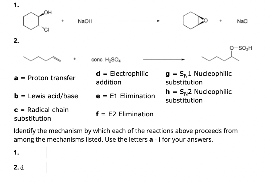 Solved 1. +NaOH 2. + conc. H2SO4 a= Proton transfer b= | Chegg.com