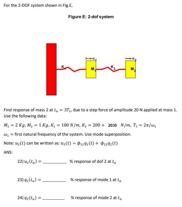 Solved For the 2-DOF system shown in Fig.E, Figure E: 2-dof | Chegg.com