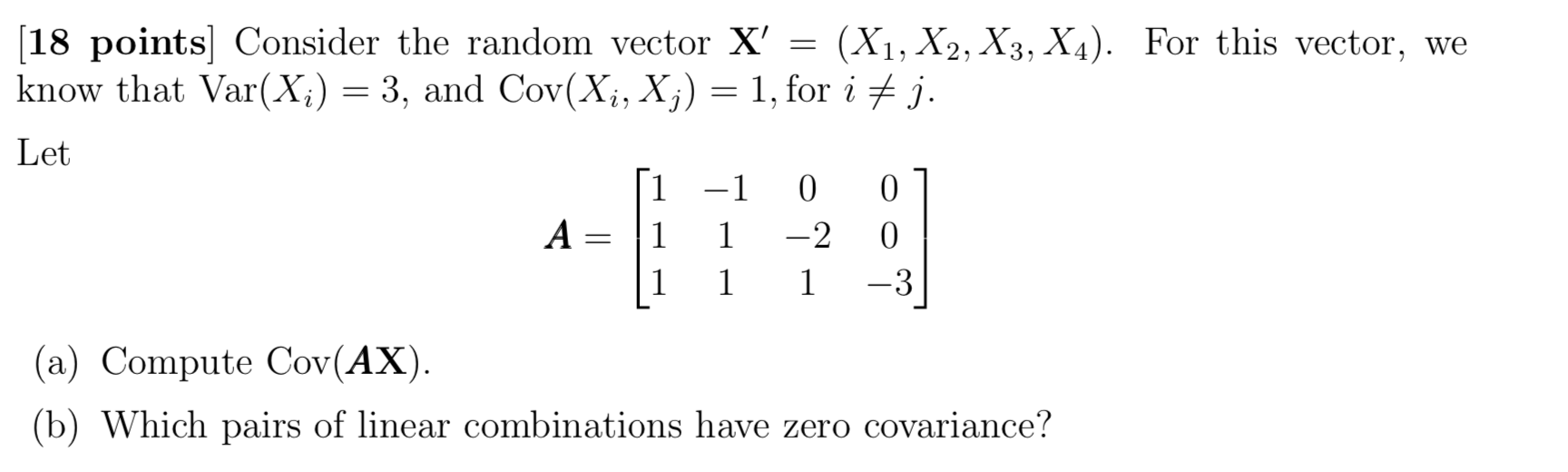 Solved (18 points] Consider the random vector X' = (X1, X2, | Chegg.com