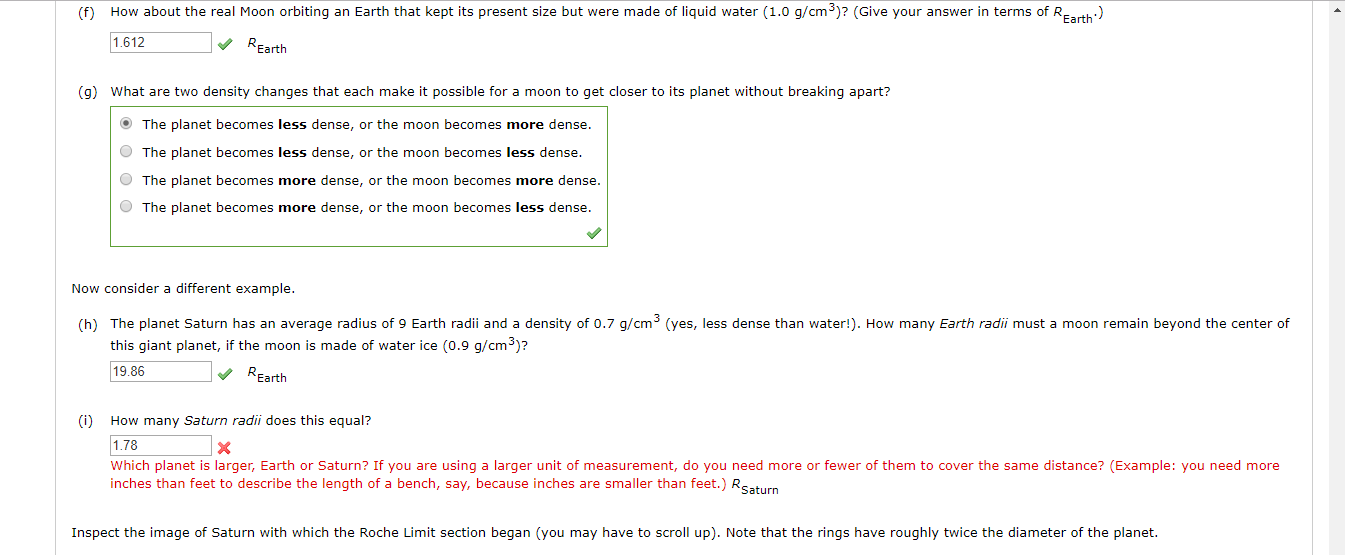 Solved Assessment: Calculating Roche Limits The Roche limit | Chegg.com