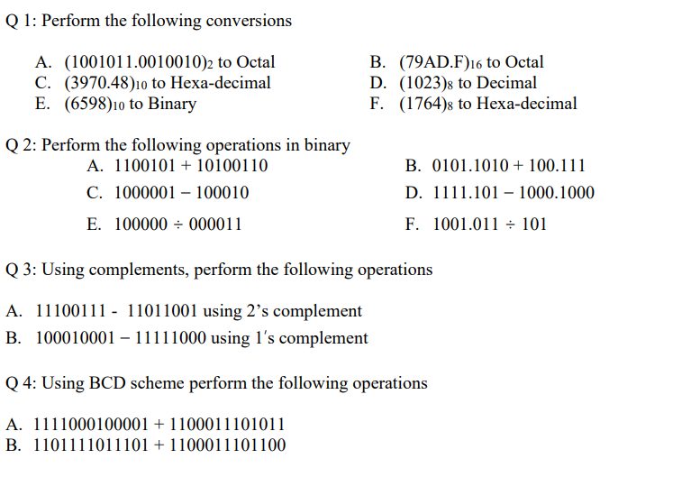 Solved Q 1: Perform the following conversions A. | Chegg.com