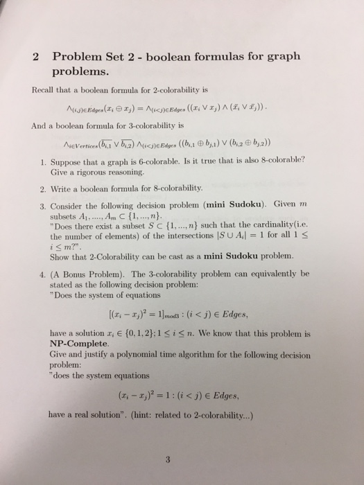 Problem Set 2 Boolean Formulas For Graph Problems