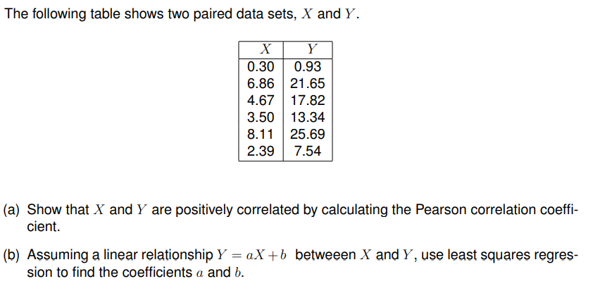 Solved The following table shows two paired data sets, X and | Chegg.com