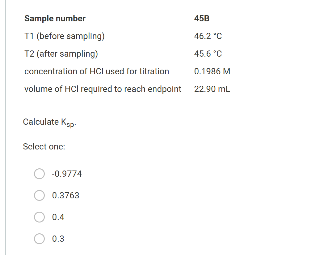 Solved Calculate Ksp.Select one:-0.97740.37630.40.3 | Chegg.com