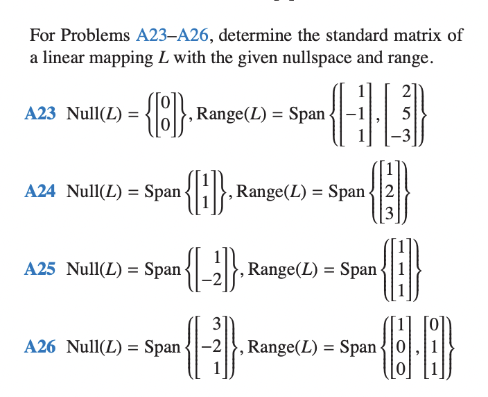 Solved For Problems A23-A26, determine the standard matrix | Chegg.com