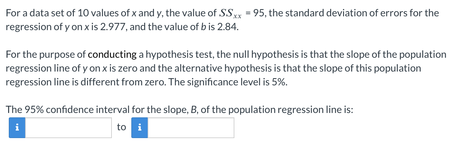 Solved For a data set of 10 ﻿values of \( ﻿x \) ﻿and \( ﻿y | Chegg.com