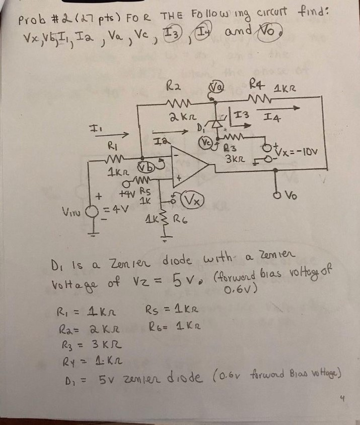 Solved find: Prob #2 (27pts) FOR THE Following circuit Vx, | Chegg.com