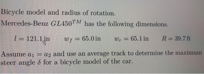 Bicycle model and radius of rotation. Mercedes-Benz | Chegg.com