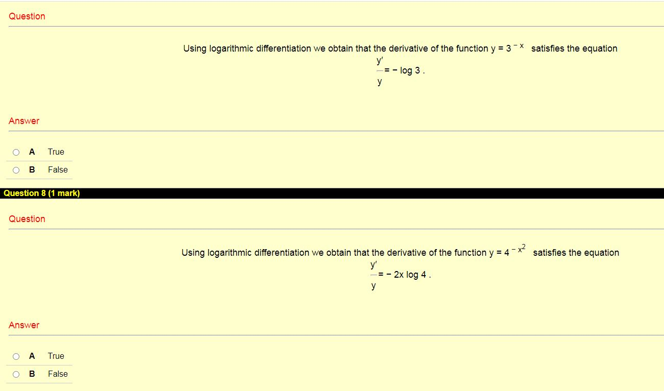 Solved Question Using logarithmic differentiation we obtain | Chegg.com