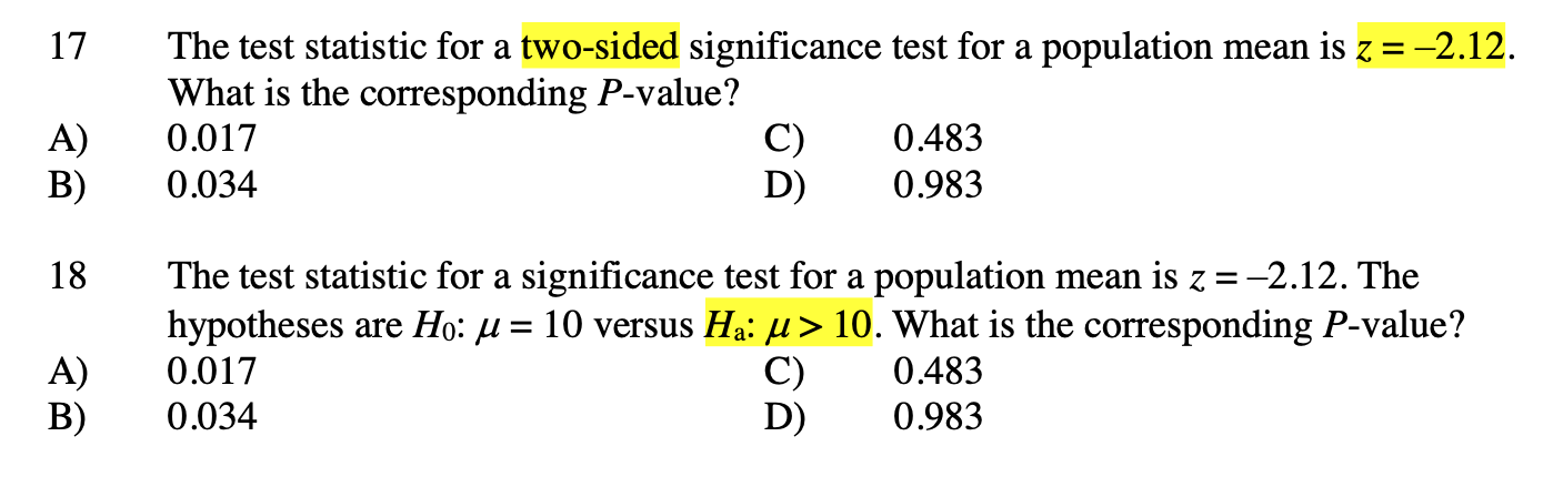 Solved PE The test statistic for a two-sided significance | Chegg.com