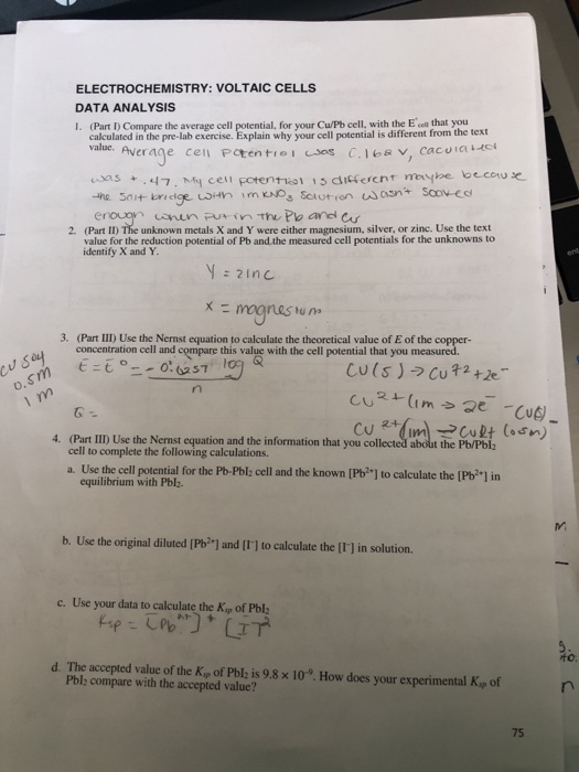 ELECTROCHEMISTRY: VOLTAIC CELLS DATA ANALYSIS 1. | Chegg.com