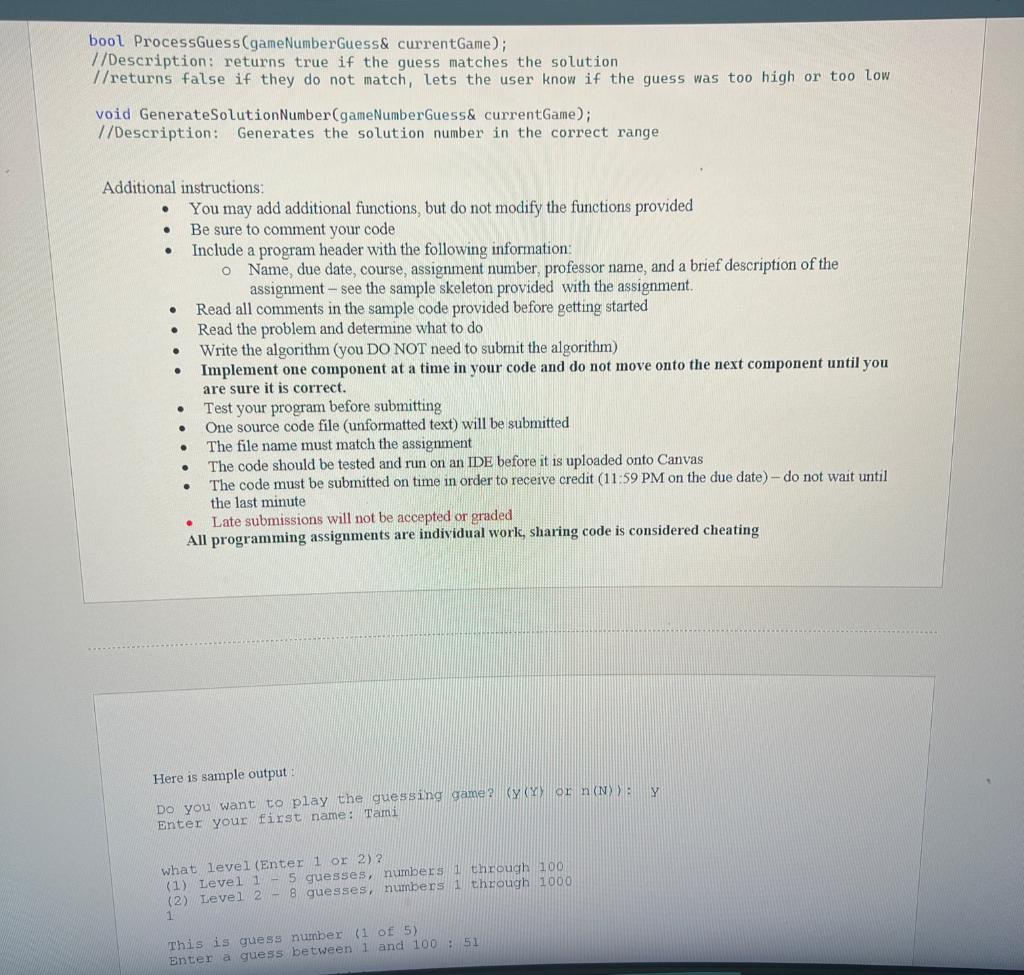 COP 3014-program 5- game, number guess array | Chegg.com