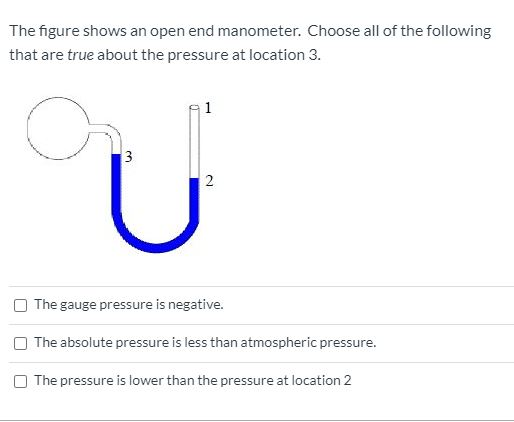 Solved The figure shows an open end manometer. Choose all of | Chegg.com