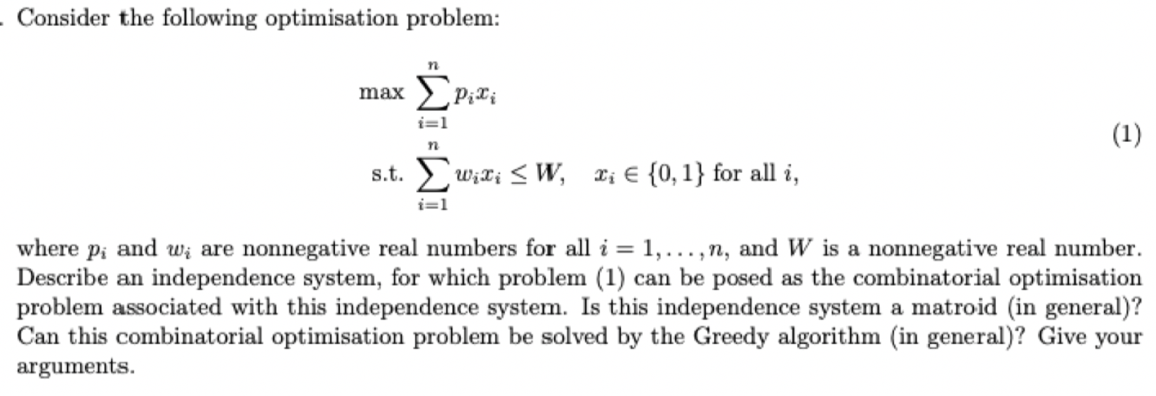Solved . Consider the following optimisation problem: n max | Chegg.com