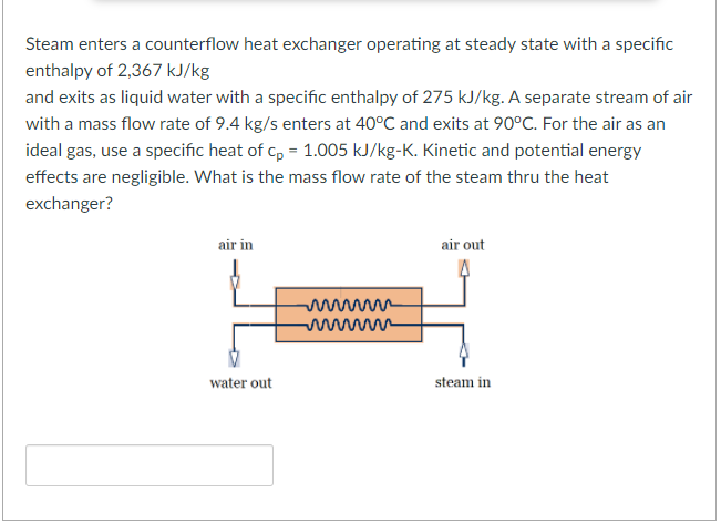 Solved Steam enters a counterflow heat exchanger operating | Chegg.com