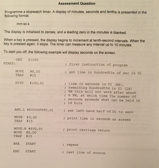 Solved Assessment Question Programme a stopwatch timer. A | Chegg.com