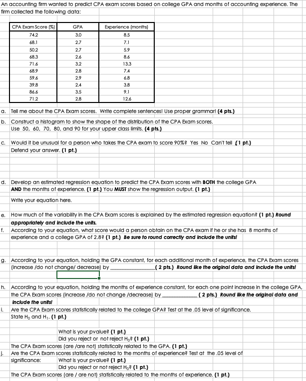 An accounting firm wanted to predict CPA exam scores | Chegg.com
