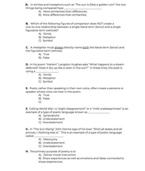 Solved A. In similes and metaphors such as "The sun is | Chegg.com