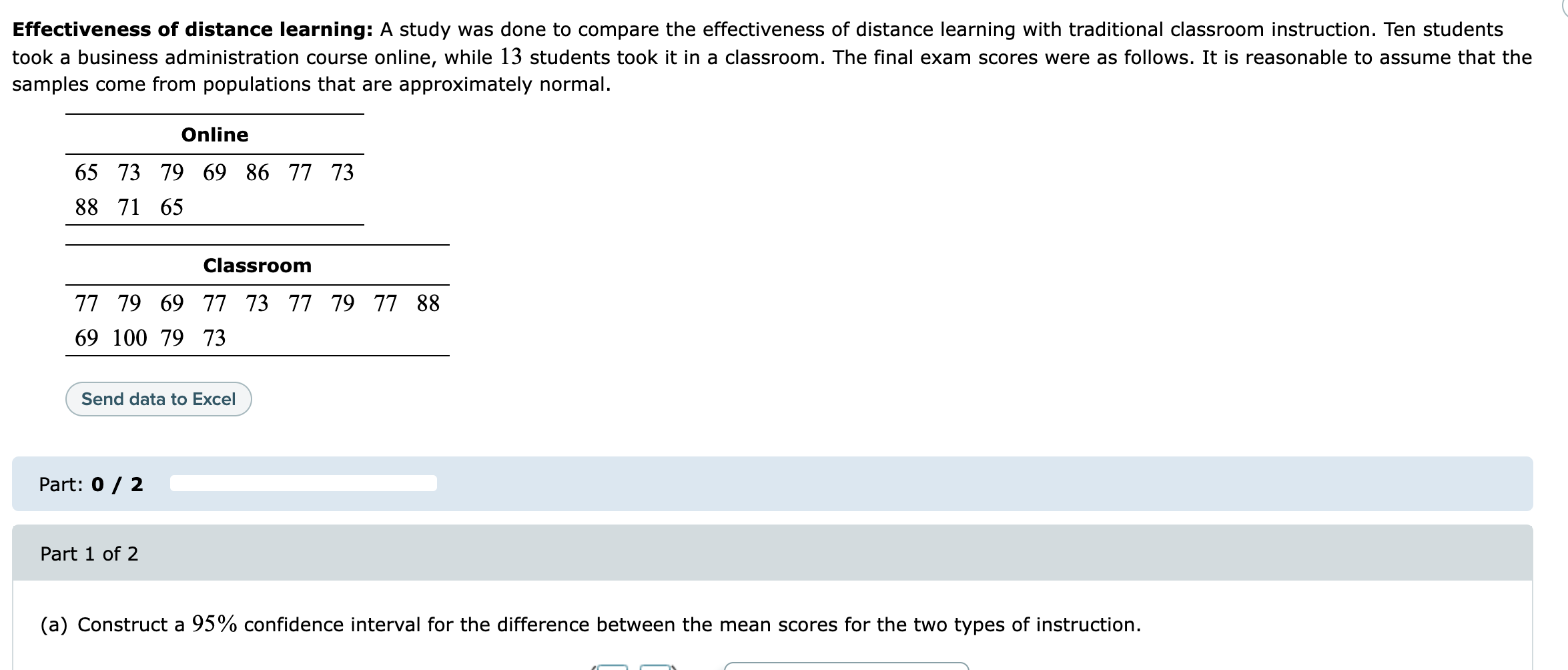 Solved Effectiveness of distance learning: A study was done | Chegg.com