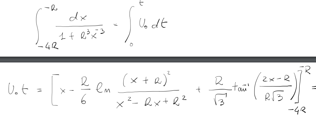 ∫-4R-Rdx1+R3x-3=∫0tU0dtu0t=[x-R6ln(x+R)2x2-Rx+R2+R32t | Chegg.com