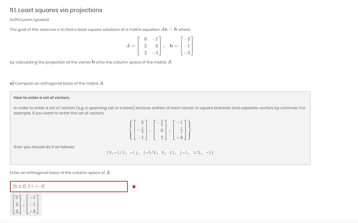 Solved 11.1. Least squares via projections 0.0/15.0 points | Chegg.com