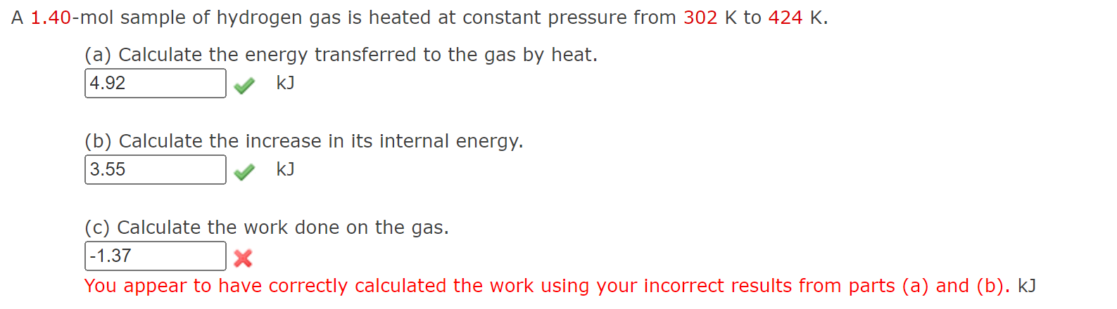 Solved \\( 1.40-\\mathrm{mol} \\) sample of hydrogen gas is | Chegg.com