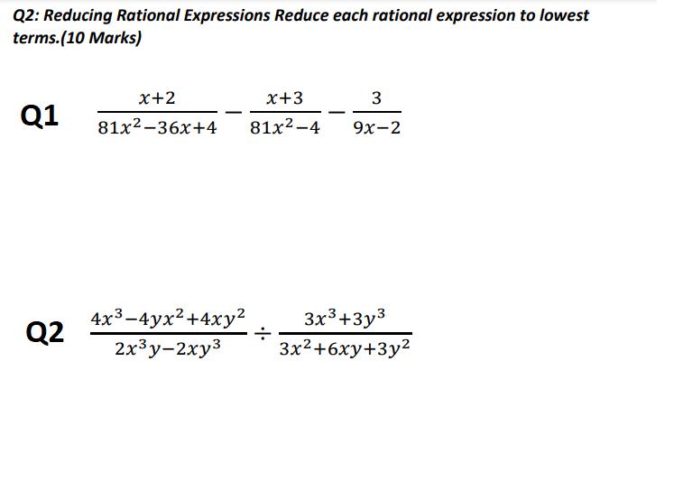Solved Q2: Reducing Rational Expressions Reduce each | Chegg.com