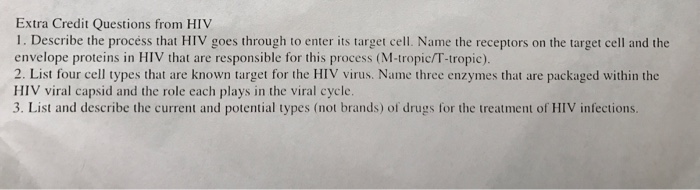 Solved Extra Credit Questions from HIV Describe the process | Chegg.com Solved Extra Credit Questions from HIV Describe the process | Chegg.com