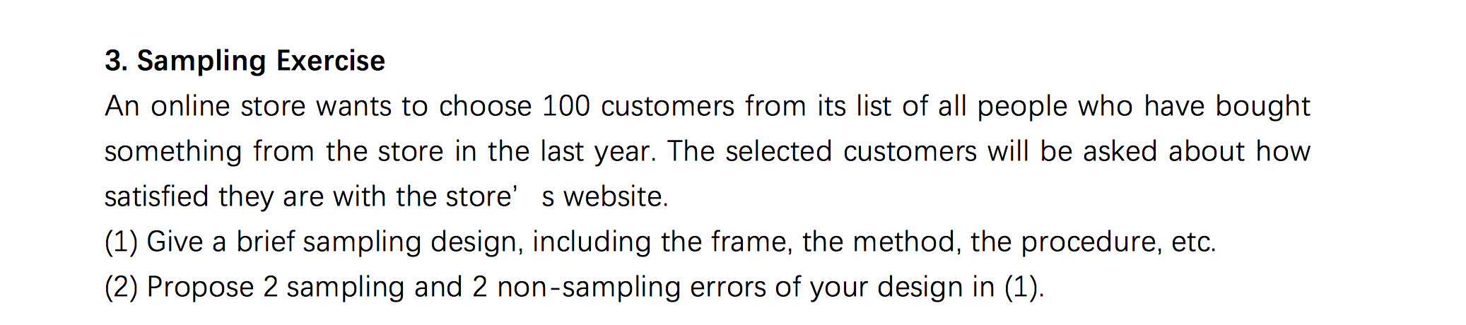 Solved 3. Sampling Exercise An online store wants to choose | Chegg.com