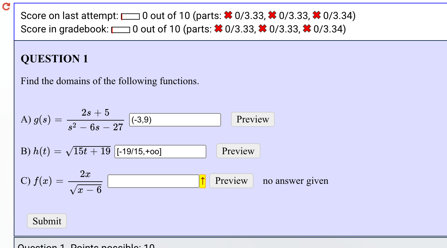 Solved Score on last attempt: 0 out of 10 (parts: 0/3.33, | Chegg.com
