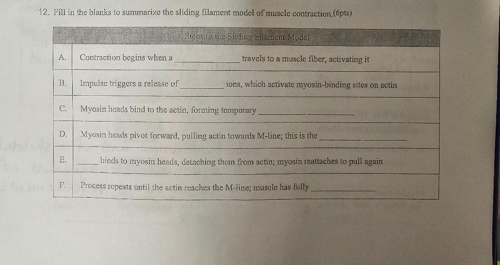 Solved 12. Fill in the blanks to summarize the sliding | Chegg.com