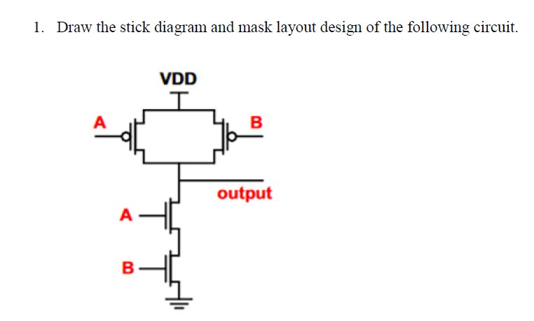 Solved 1. Draw the stick diagram and mask layout design of | Chegg.com