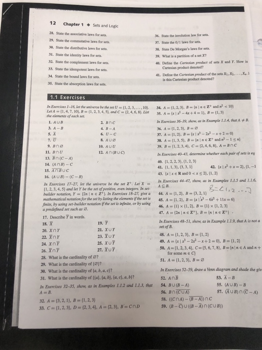 Solved 12 Chapter 1 Sets and Logic 28, State the | Chegg.com