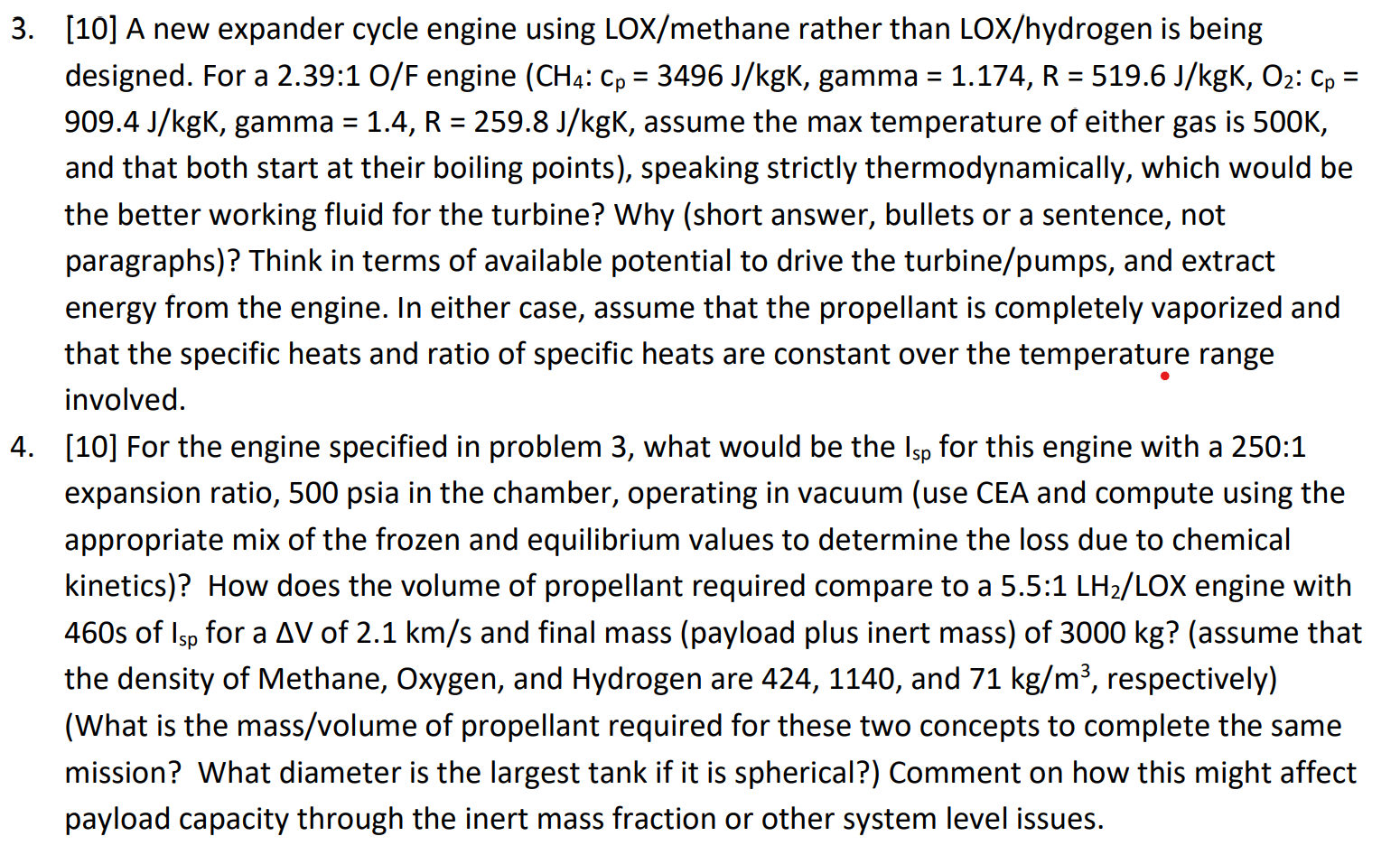 Solved 3. [10] A new expander cycle engine using LOX/methane | Chegg.com