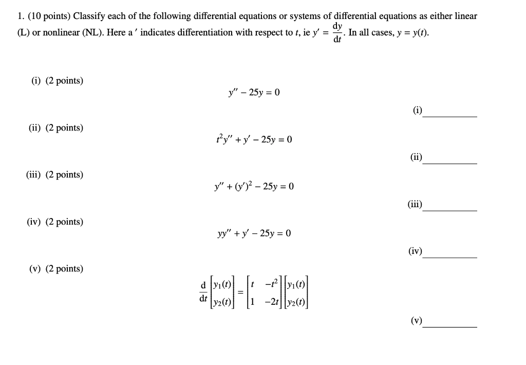 Solved 1. (10 points) Classify each of the following | Chegg.com