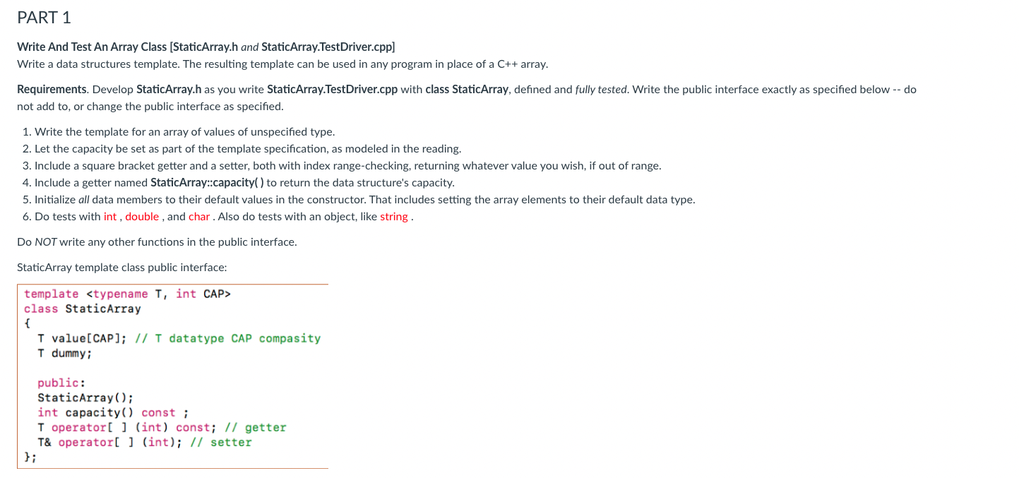 Solved Write And Test An Array Class [staticarray H And