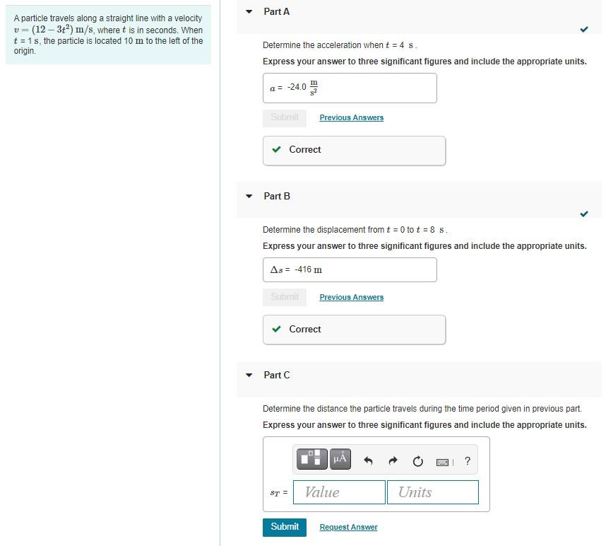 Solved Part A A particle travels along a straight line with | Chegg.com