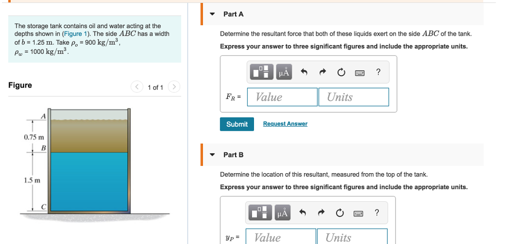 Solved Part A The storage tank contains oil and water acting | Chegg.com