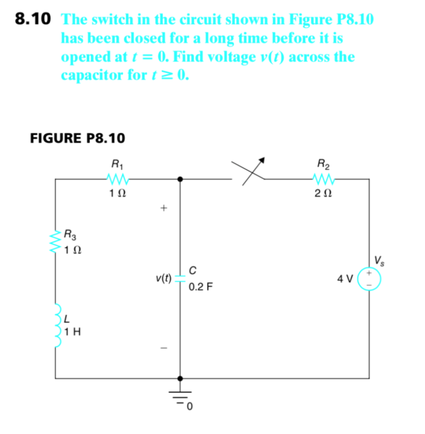 Solved 8.10 The switch in the circuit shown in Figure P8.10 | Chegg.com