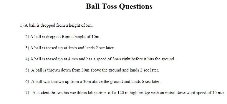 Ball Toss Questions 1) A ball is dropped from a | Chegg.com