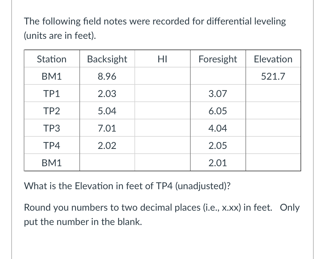 Solved The following field notes were recorded for | Chegg.com