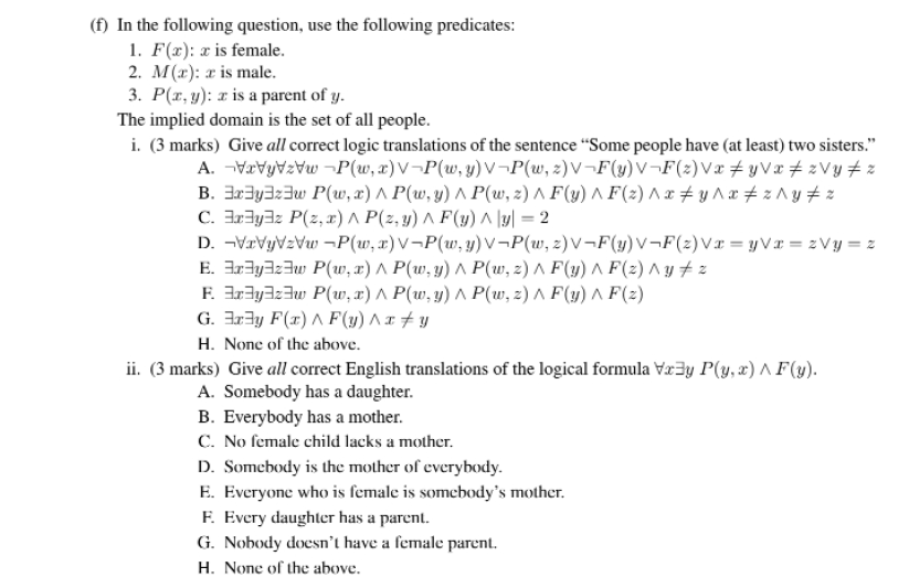 Solved (d) Consider the following propositional formulas: | Chegg.com