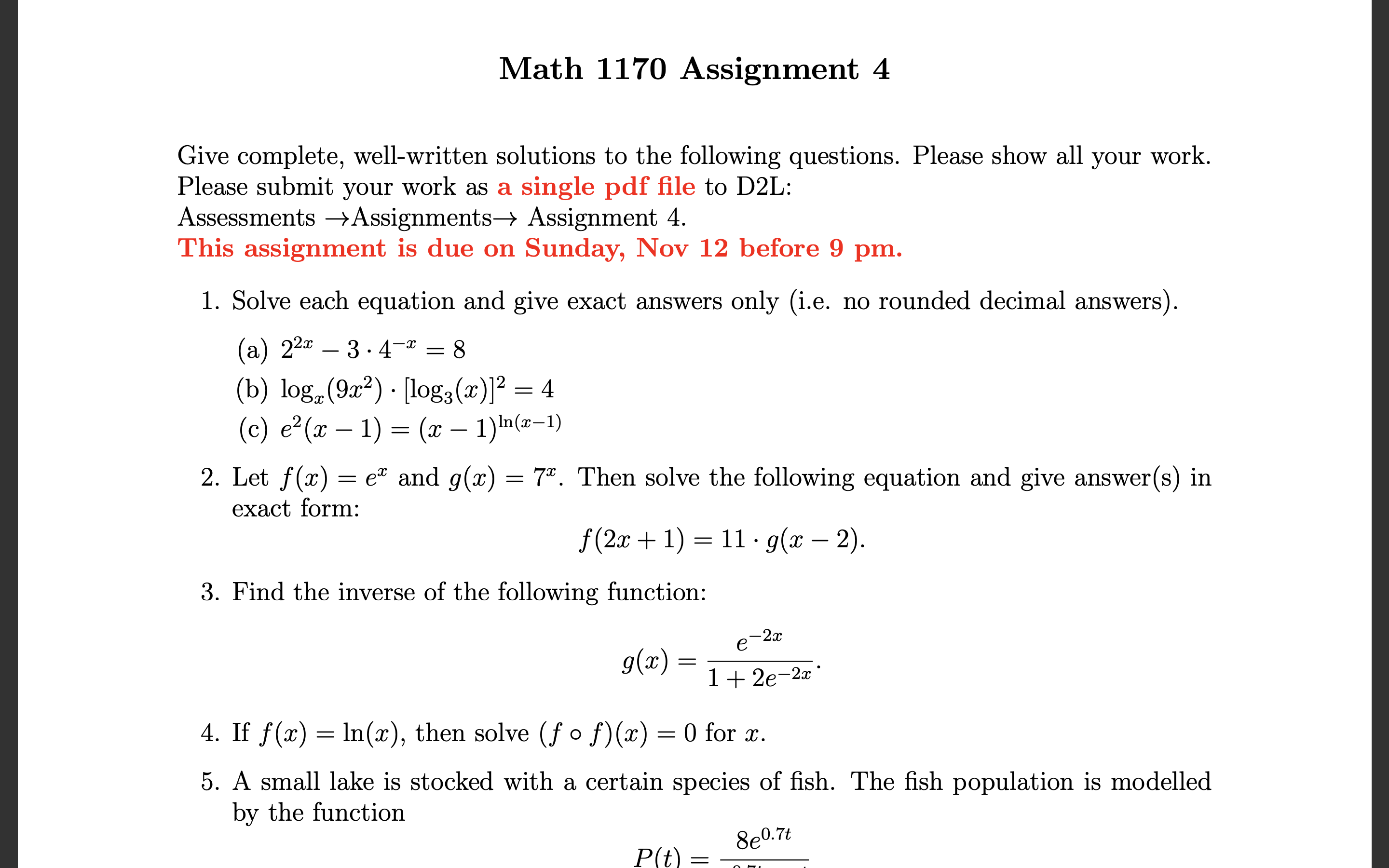 Math 1170 ﻿Assignment 4Give complete, well-written | Chegg.com