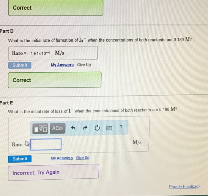 Solved Correct Part D What is the initial rate of formation | Chegg.com