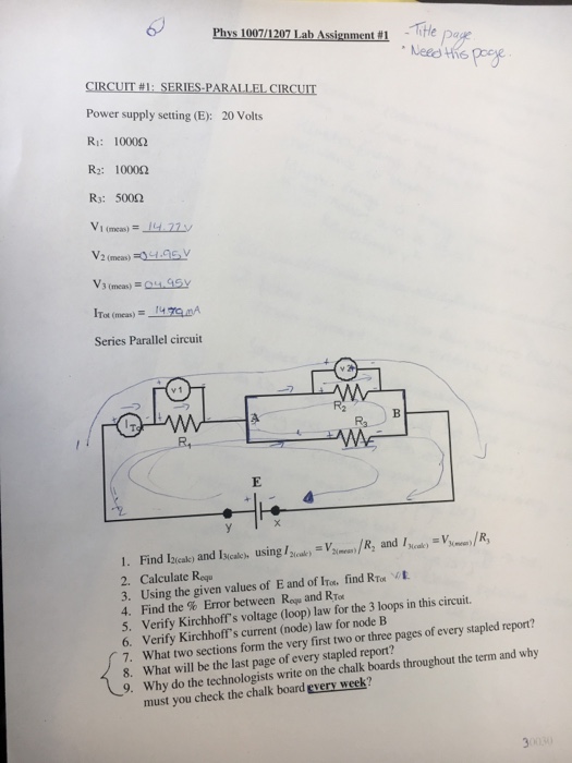 Solved 6 CIRCUIT #1: SERIES PARALLEL CIRCUIT Power supply | Chegg.com