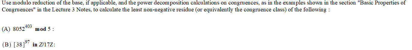 Solved Use modulo reduction of the base, if applicable, and | Chegg.com
