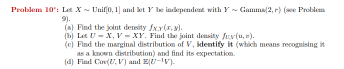 Solved Problem 10*: Let X Unif[0, 1] and let y be | Chegg.com