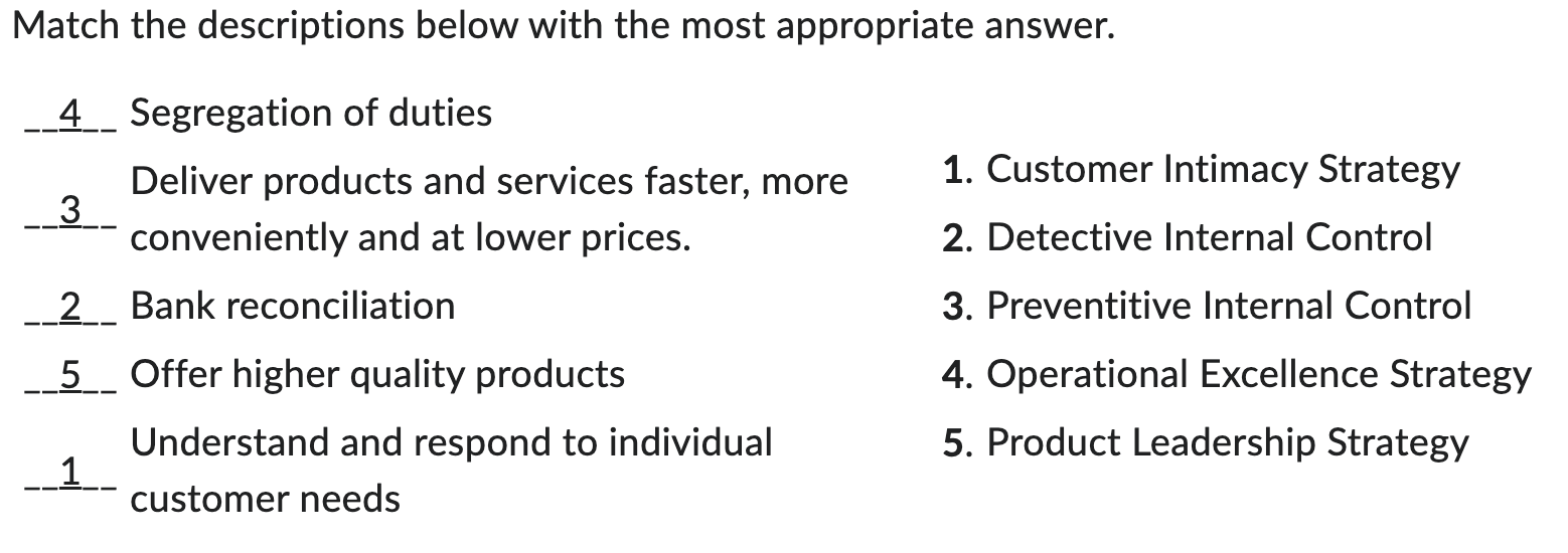 Solved Match the descriptions below with the most | Chegg.com