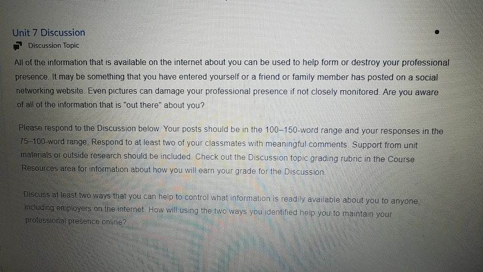Solved Unit 7 Discussion Discussion Topic All of the | Chegg.com